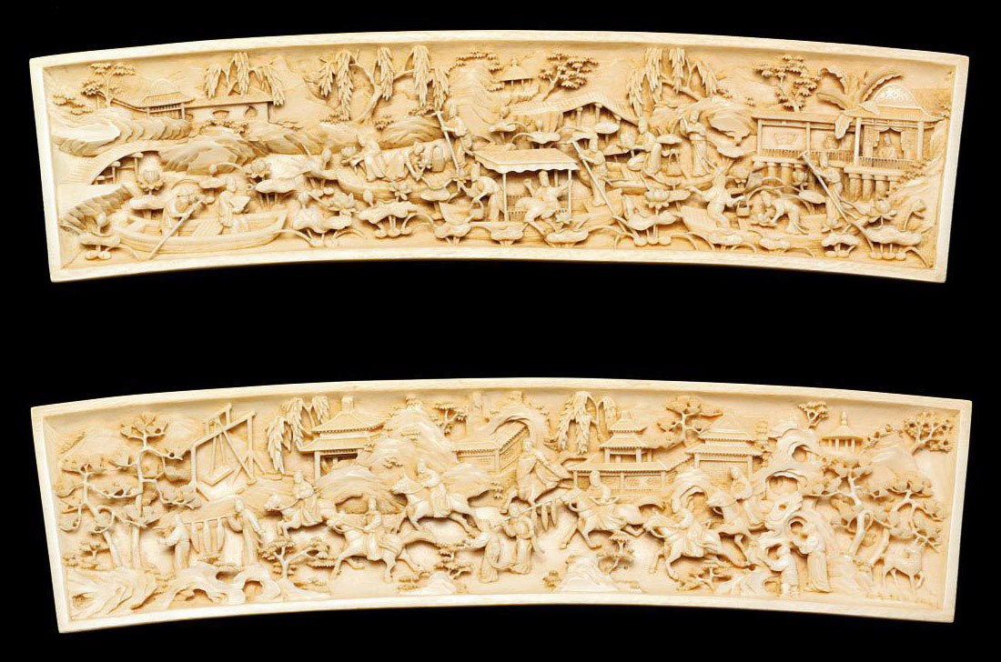 A PAIR OF FINELY CARVED IVORY PANELS , 19TH CENTURY | Christie's