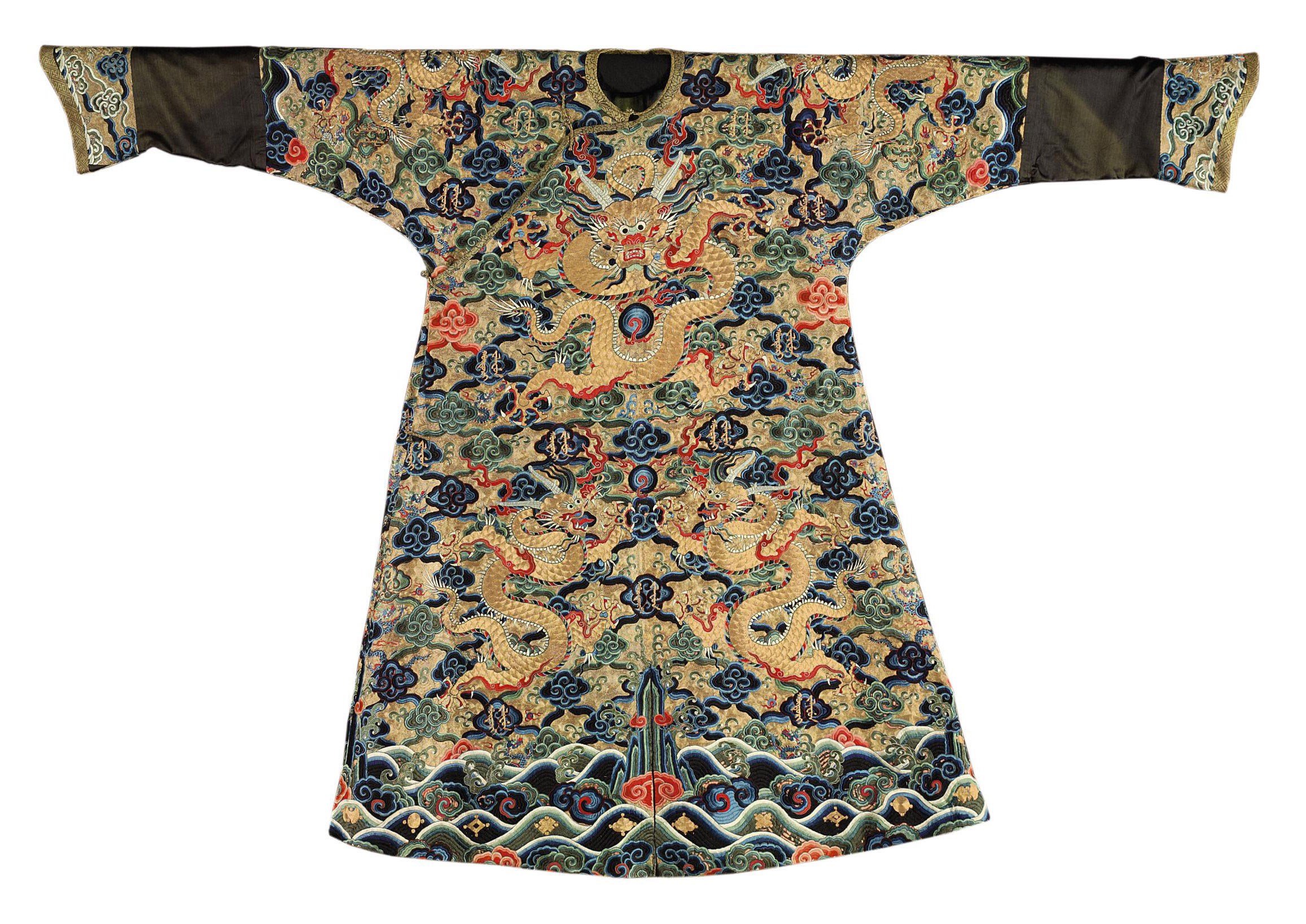 A RARE FINELY-EMBROIDERED IMPERIAL 'DRAGON' ROBE, JIFU, KANGXI PERIOD ...