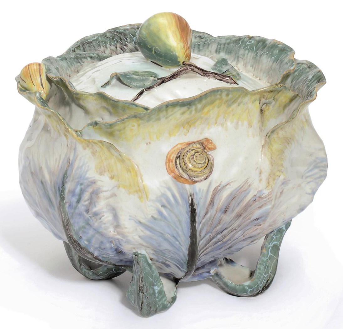 A HOLICS FAIENCE LETTUCE TUREEN AND COVER , CIRCA 1760, MANGANESE ...