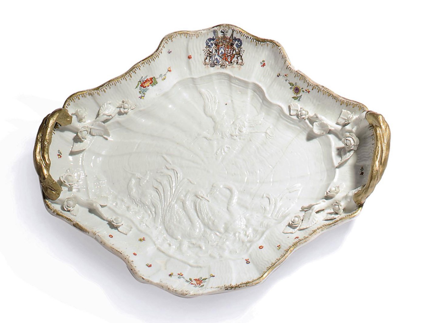 A MEISSEN ARMORIAL TWO-HANDLED LOZENGE-SHAPED DISH FROM THE SWAN ...