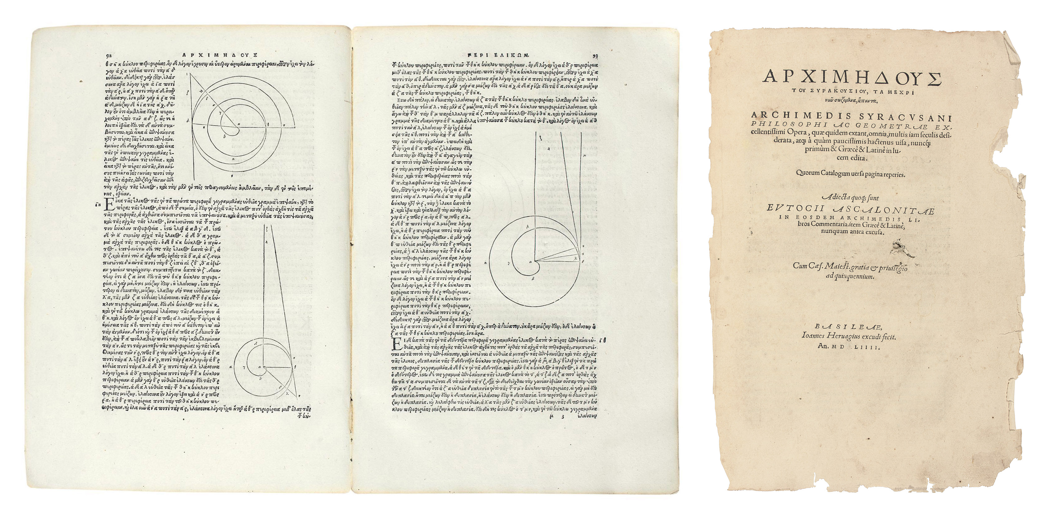 ARCHIMEDES (287-212 B.C.). Opera, quae quidem extant, omnia, in Greek ...