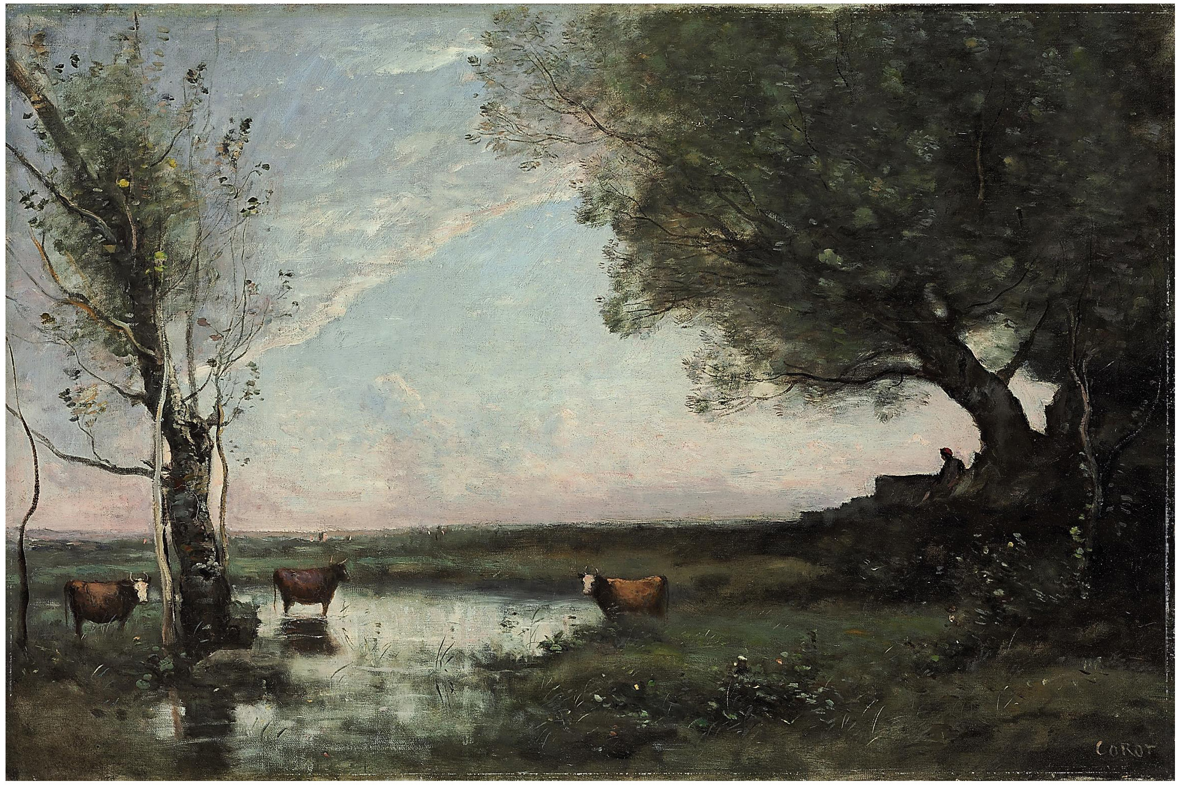 Jean-Baptiste-Camille Corot (Paris 1796-1875) , Paluds antiques ...