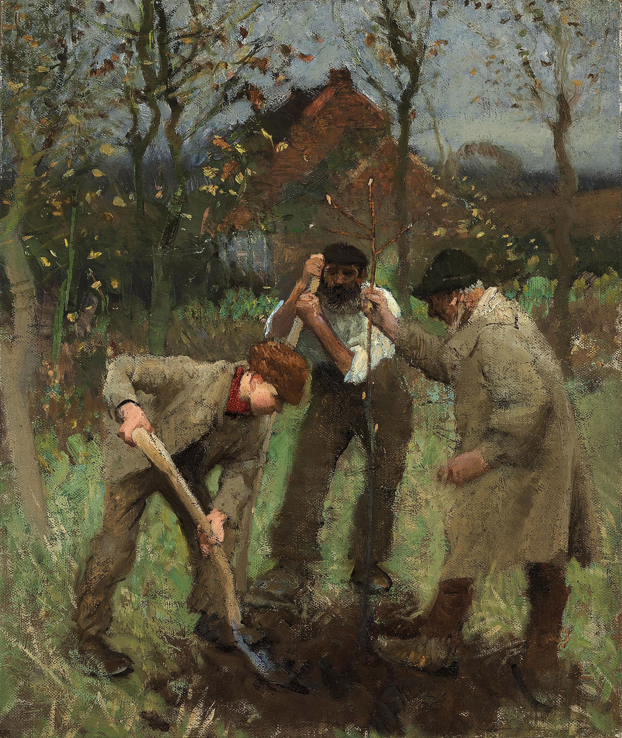 Sir George Clausen, R.A, R.W.S. (1852-1944) , Planting a Tree | Christie's