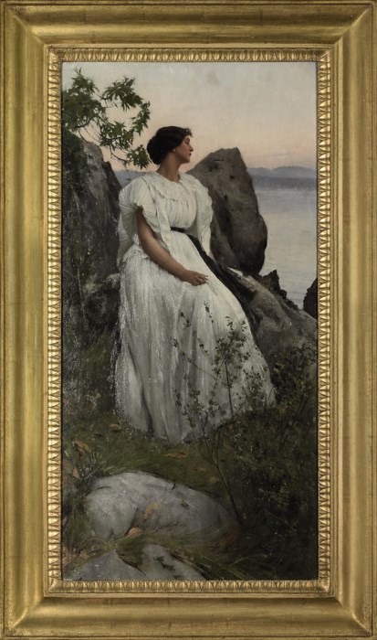 Adolf Hiremy-Hirschl (Hungarian, 1860-1933) , Lady in white at a ...