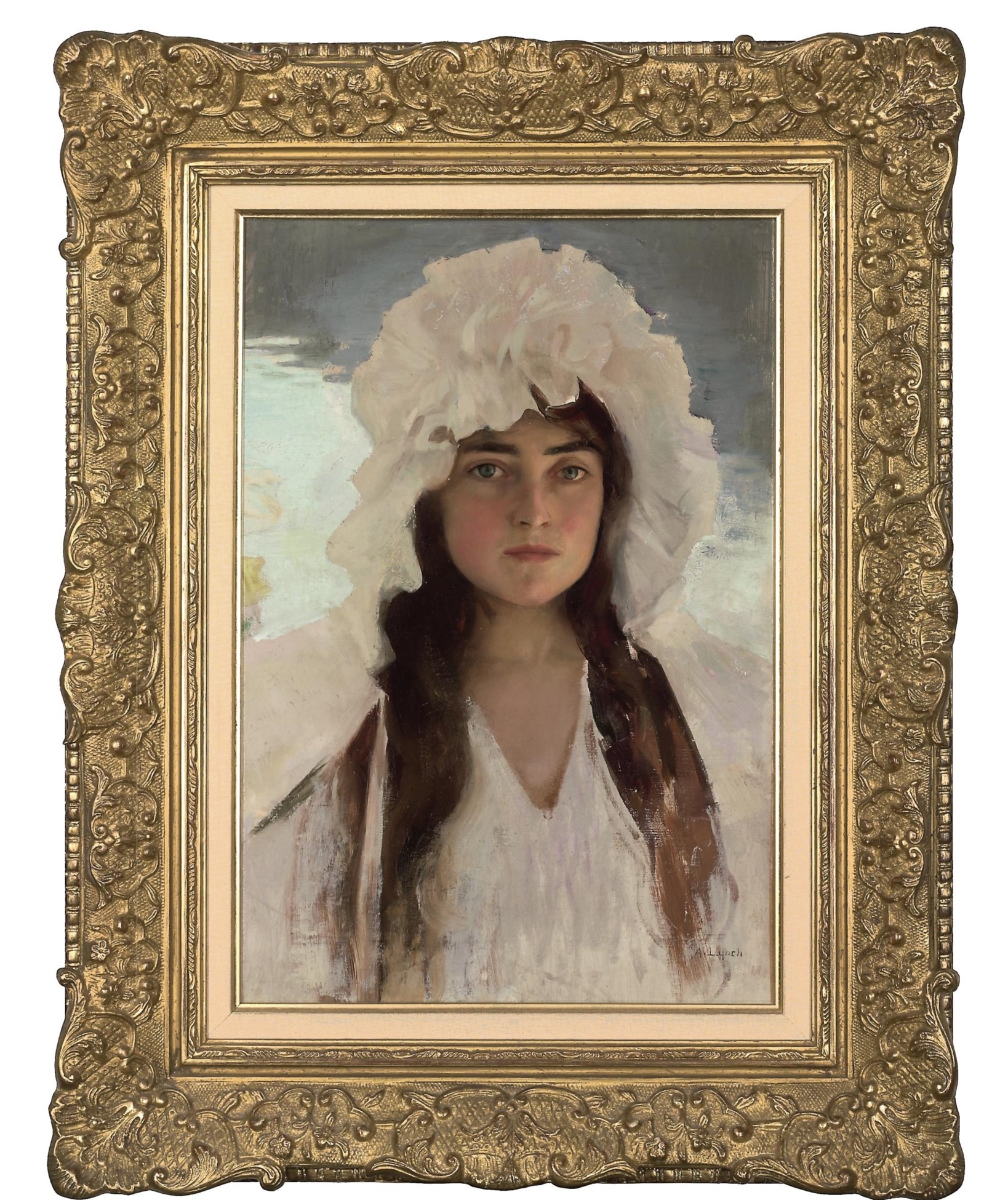 Albert Lynch (Peruvian, 1851-1912) , Portrait of a girl in a white ...