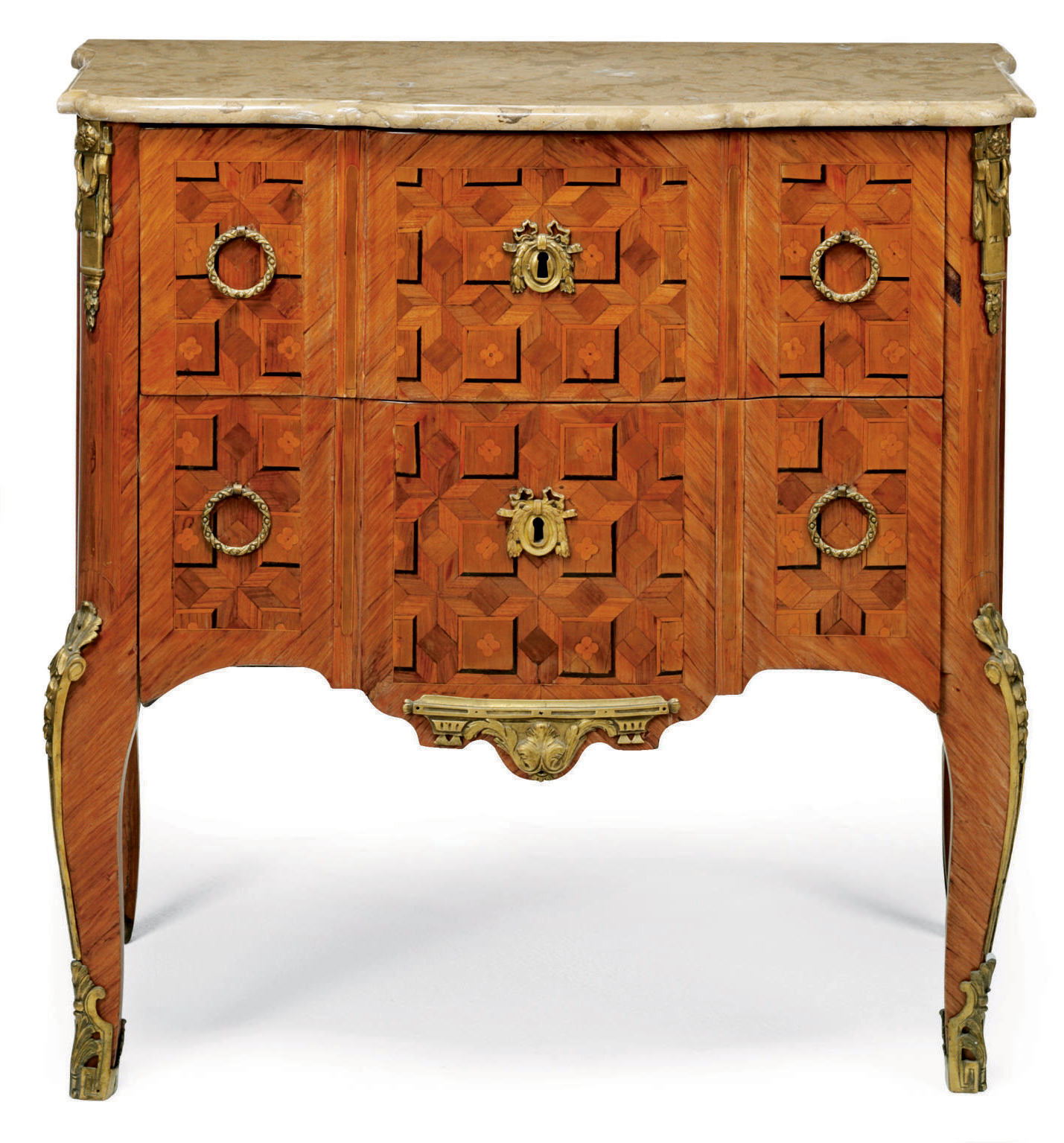 A LATE LOUIS XV ORMOLU-MOUNTED TULIPWOOD, KINGWOOD AND PARQUETRY ...