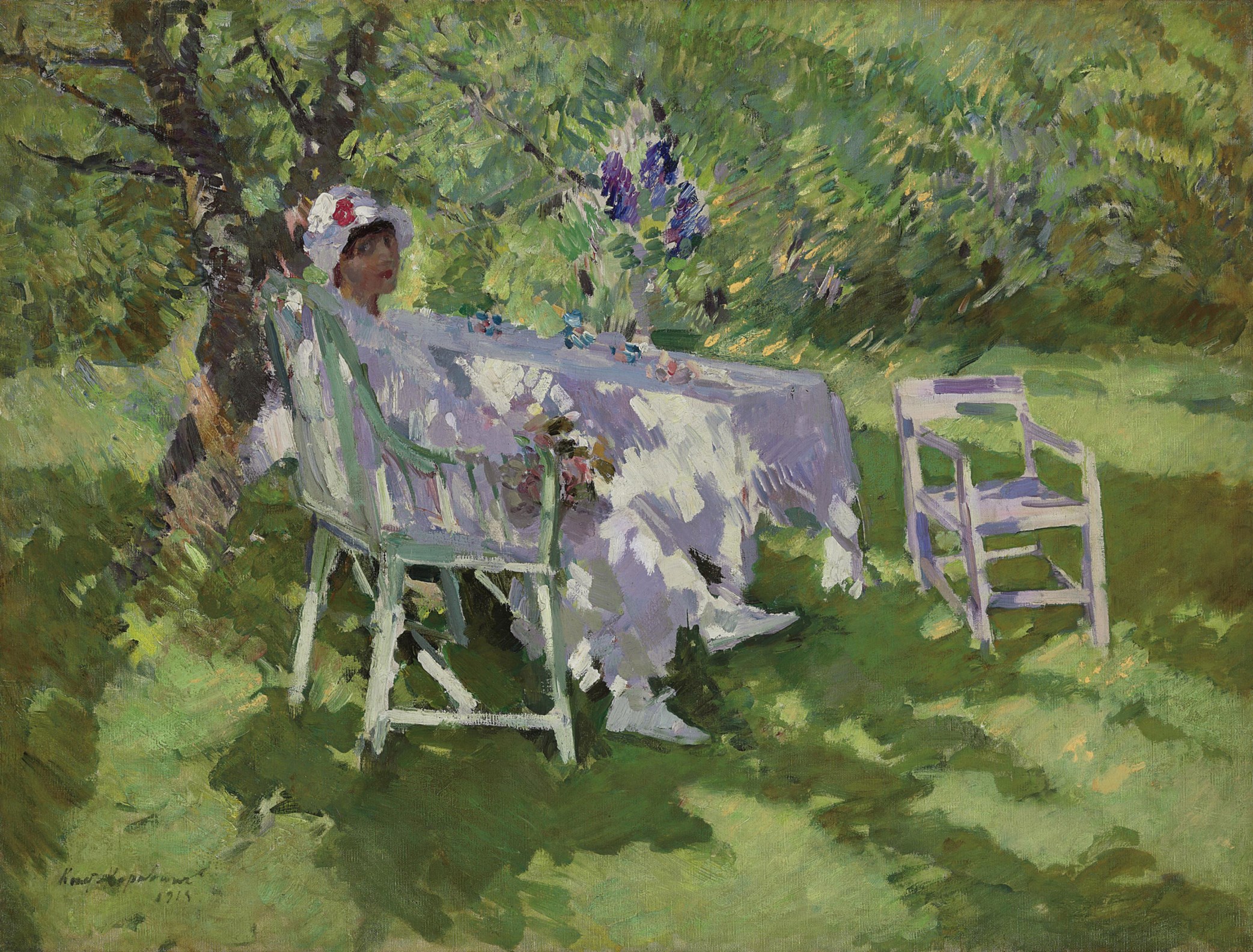 Konstantin Korovin (1861-1939) , A lady in white seated in a garden ...