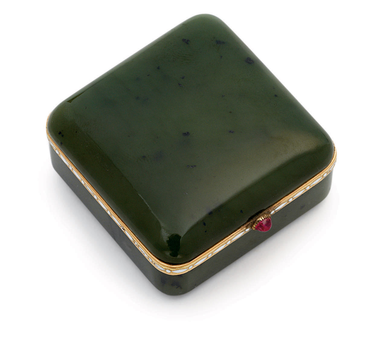 A Jewelled and Enamelled Gold-Mounted Nephrite Pill-Box , MARKED ...