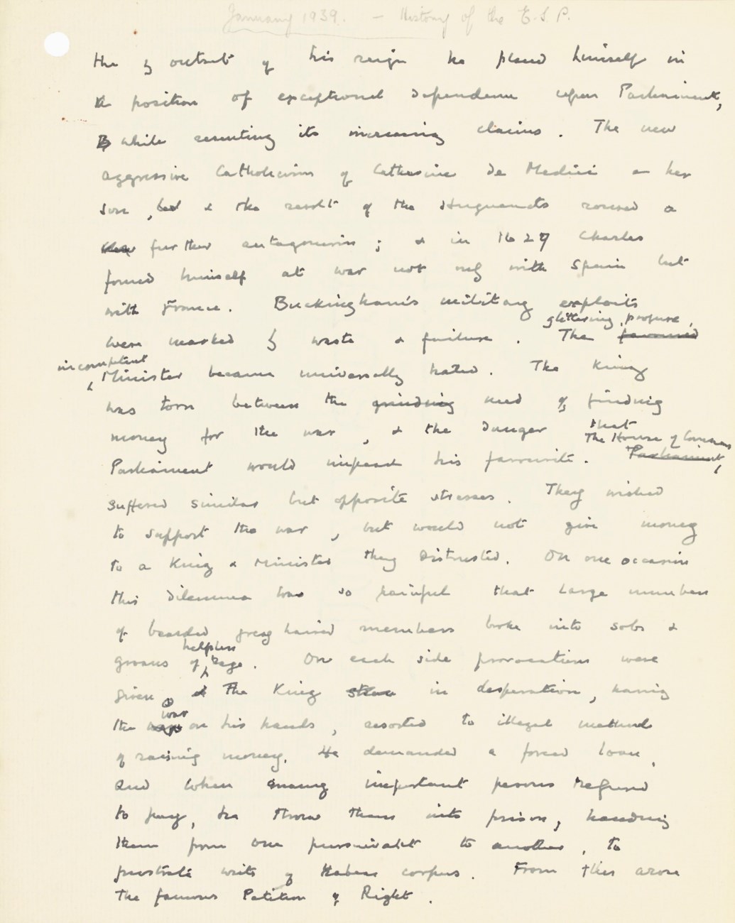 CHURCHILL, Winston S. Autograph manuscript, a page from a working draft ...