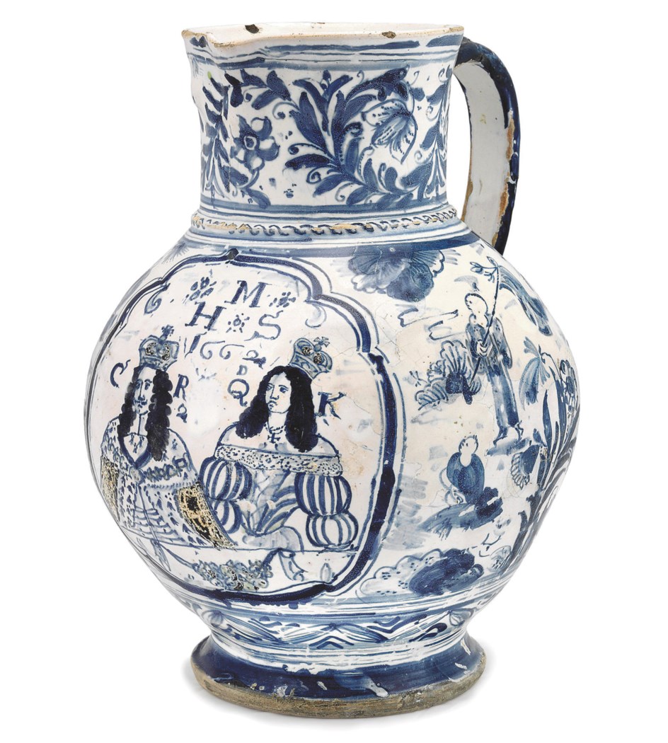 A LONDON DELFT DATED ROYAL DOUBLE PORTRAIT JUG , 1662 | Christie's