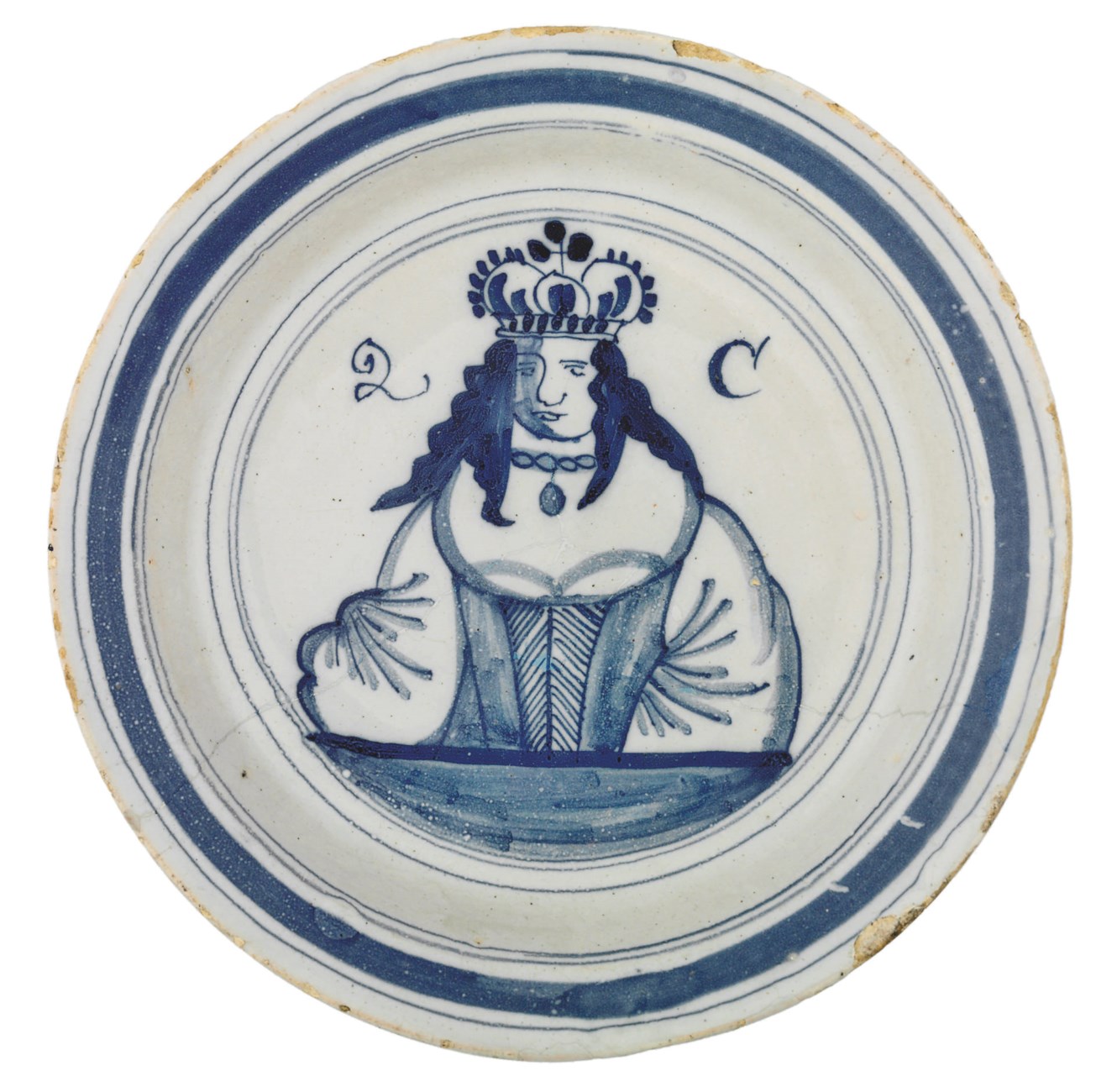 A LONDON DELFT BLUE AND WHITE ROYAL PORTRAIT DISH , CIRCA 1727, PERHAPS ...