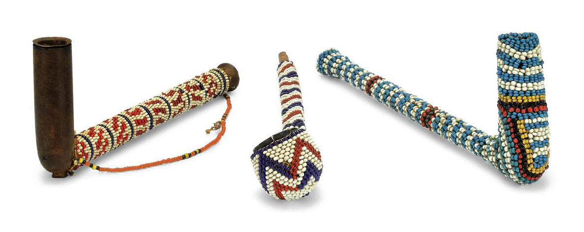 SIX ZULU BEADED PIPES