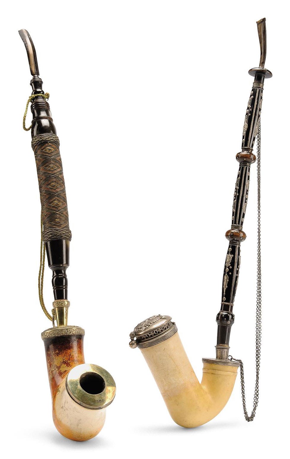 THREE AUSTRIAN SILVER MOUNTED MEERSCHAUM PIPES , EARLY TO MID 19TH ...