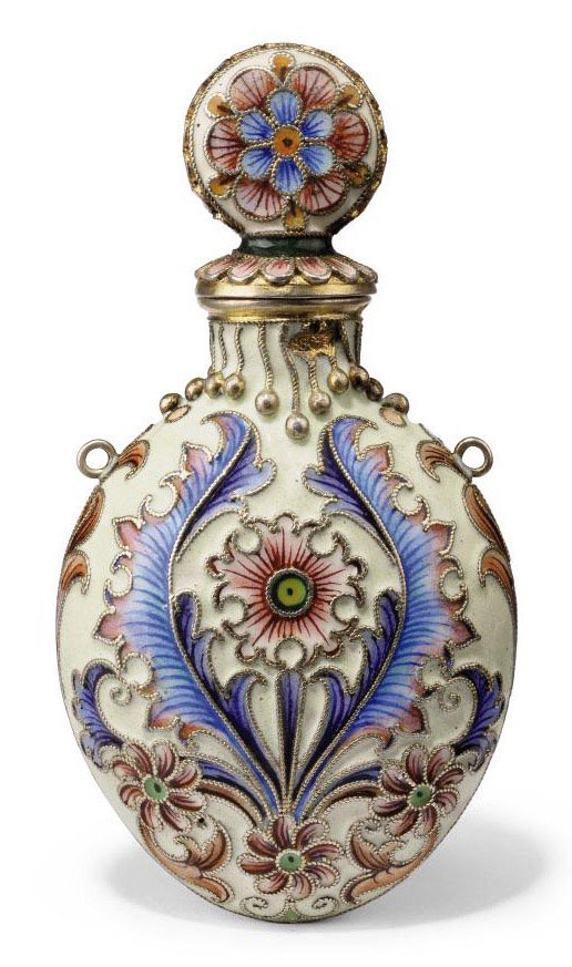 A RUSSIAN SILVER-GILT AND CLOISONNE ENAMEL SCENT BOTTLE , MARK OF FEDOR ...
