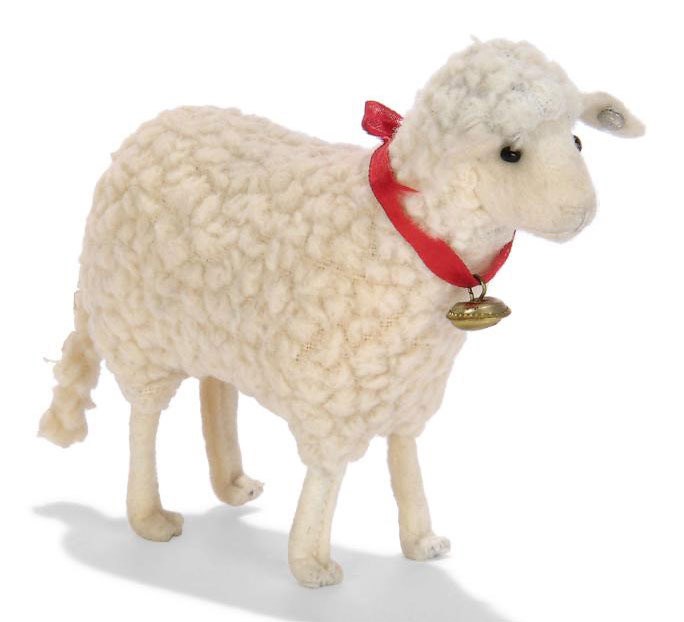 A STEIFF STANDING LAMB, (1508,0), white wool plush and felt, black bead ...