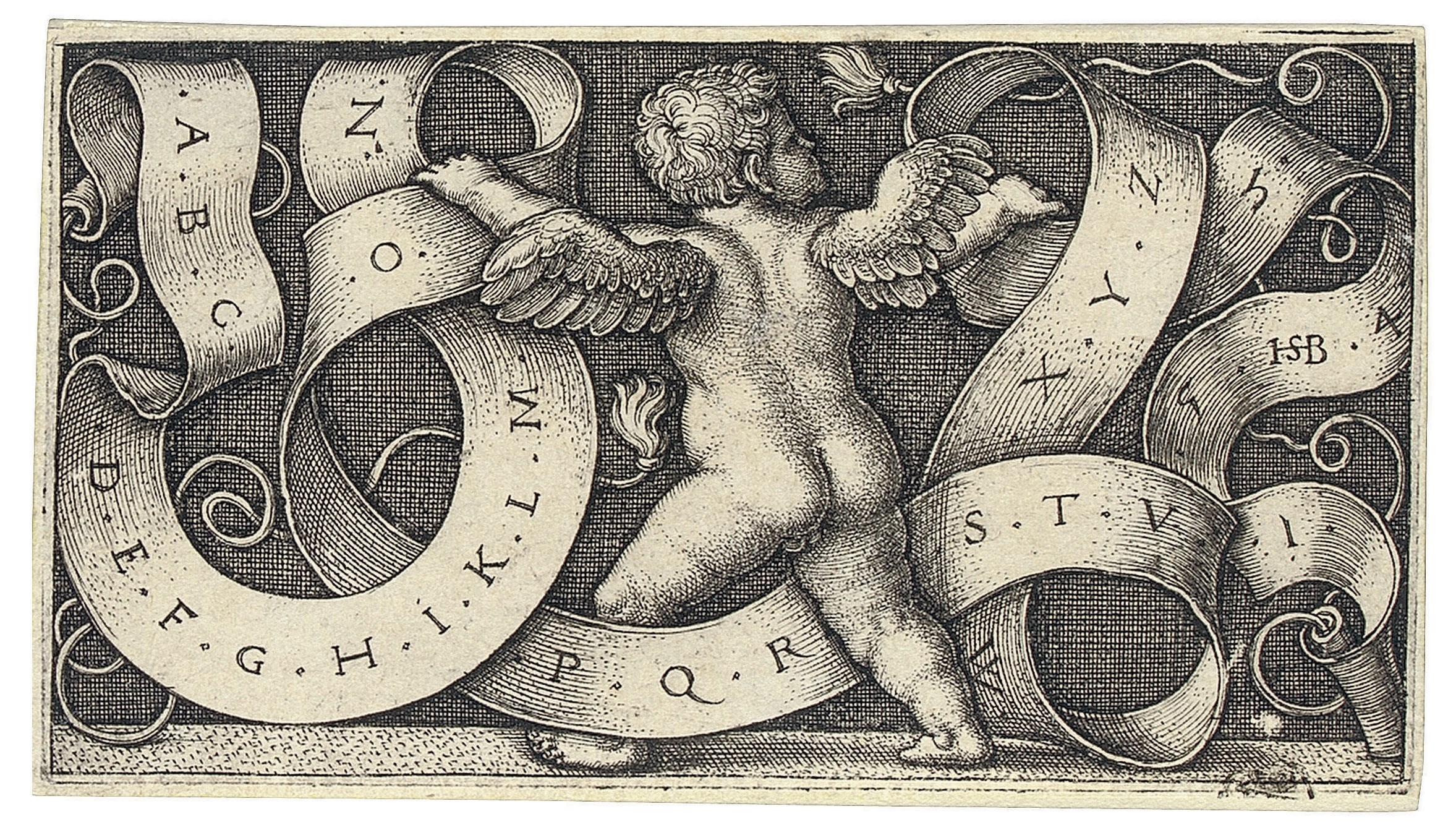 Hans Sebald Beham (1500-1550) , Genius with Alphabet (Bartsch 229 ...