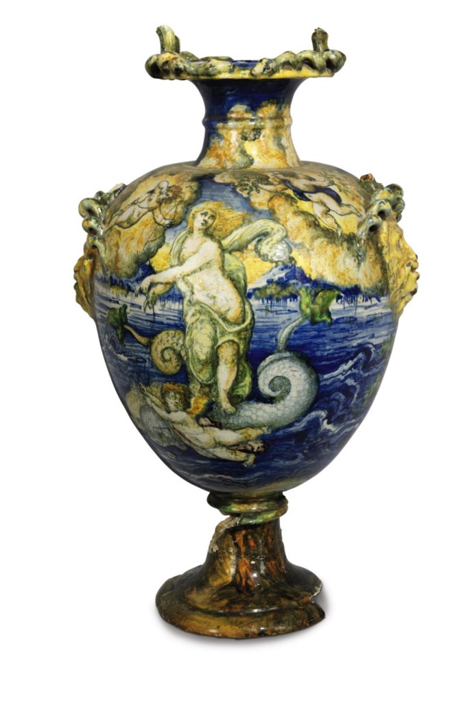 AN URBINO MAIOLICA TWO-HANDLED OVIFORM VASE , MID TO LATE 16TH CENTURY ...