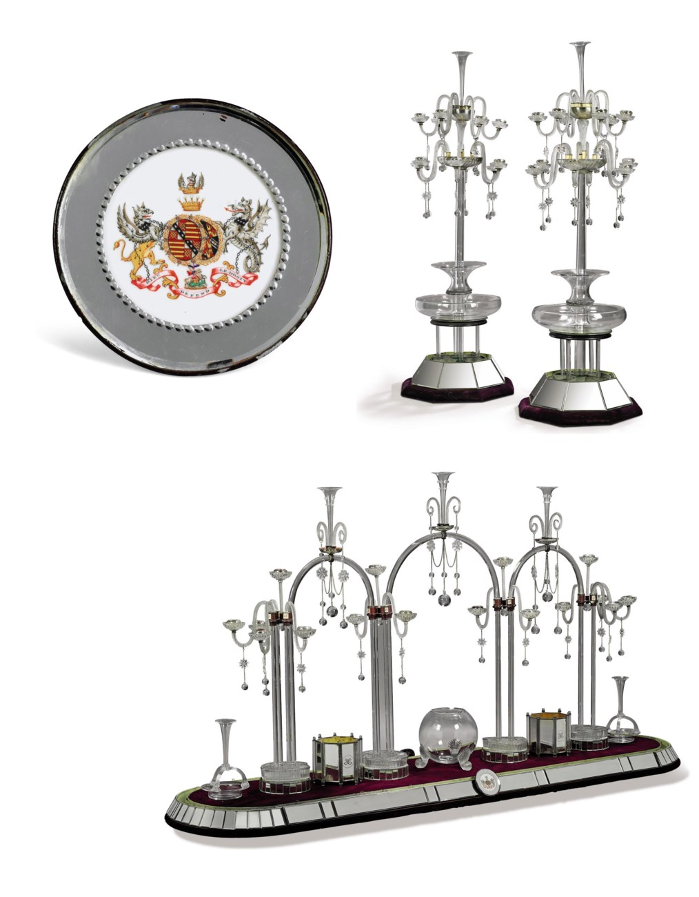 A COLLECTION OF VICTORIAN CUT AND MIRRORED-GLASS TABLE CENTREPIECES