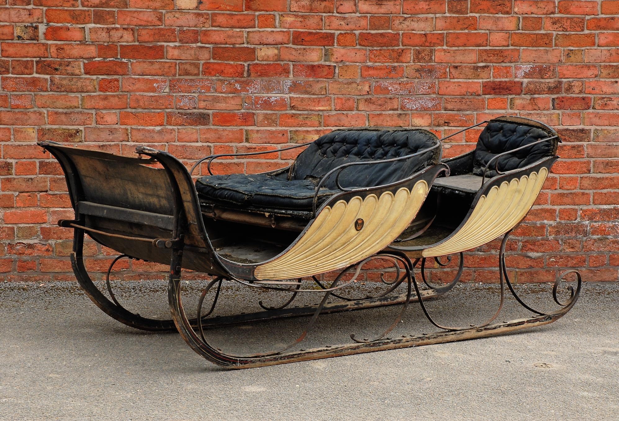 A CREAM AND LIVERY-PAINTED HORSE-DRAWN SLEIGH , 19TH CENTURY | Christie's
