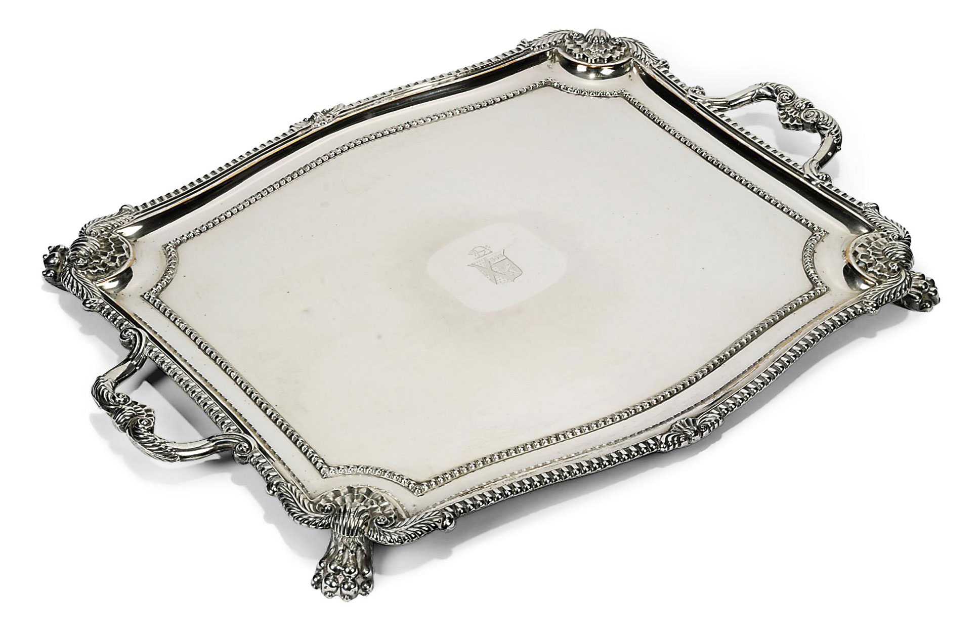 AN OLD SHEFFIELD PLATE TWO-HANDLED TRAY