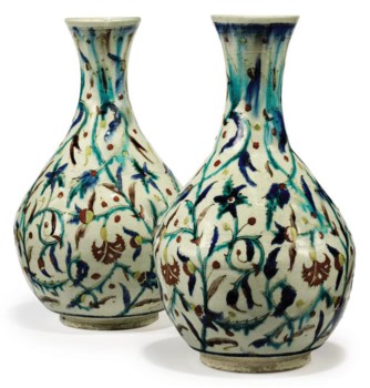 A PAIR OF KUTAHYA POTTERY VASES