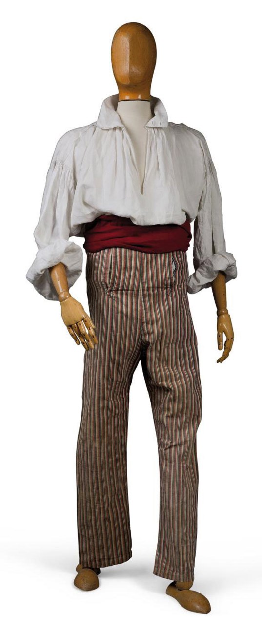 A PAIR OF BLUE AND WHITE STRIPED PANTALOONS IN PATRIOTIC 'REVOLUTIONARY ...