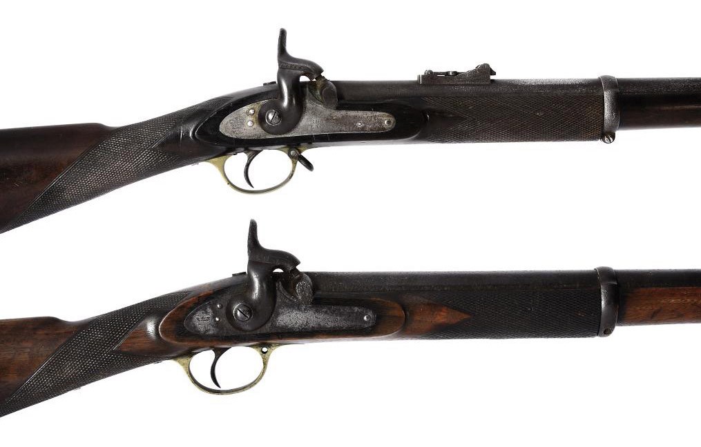 TWO .577 PERCUSSION THREE-BAND VOLUNTEER RIFLES OF PATTERN 1853 TYPE ...