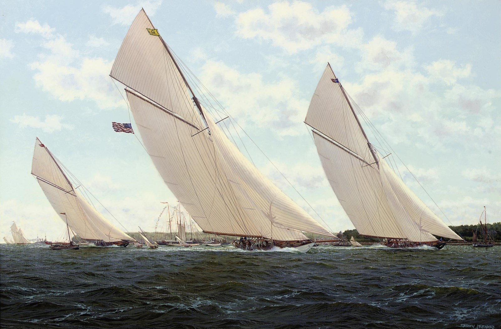 Stephen J. Renard (b.1947) , Vigilant and Britannia powering to ...