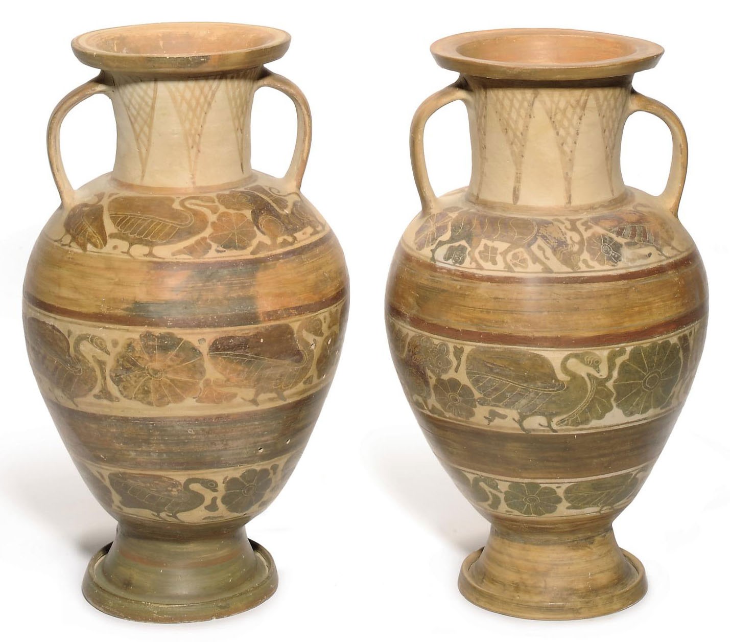 TWO ETRUSCO-CORINTHIAN POTTERY AMPHORAE , CIRCA 6TH CENTURY B.C ...