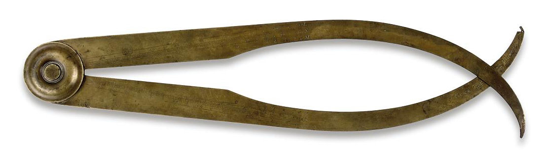 A GEORGIAN PAIR OF BRASS GUNNER'S CALIPERS