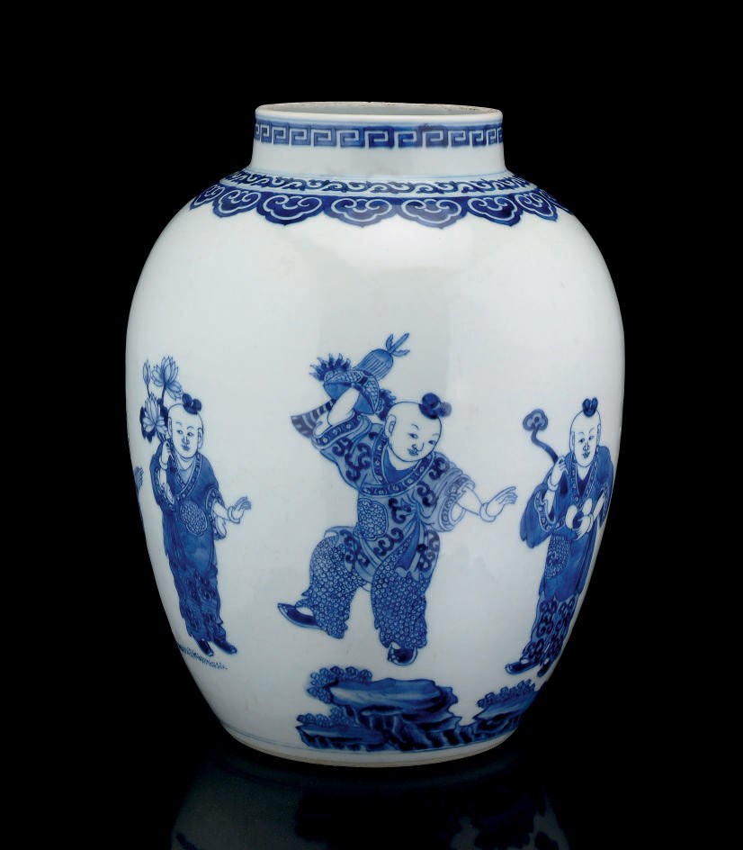 A BLUE AND WHITE 'BOYS' VASE