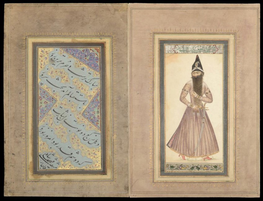 A PAINTING OF FATH 'ALI SHAH WITH CALLIGRAPHY ATTRIBUTED TO HIM, IRAN ...