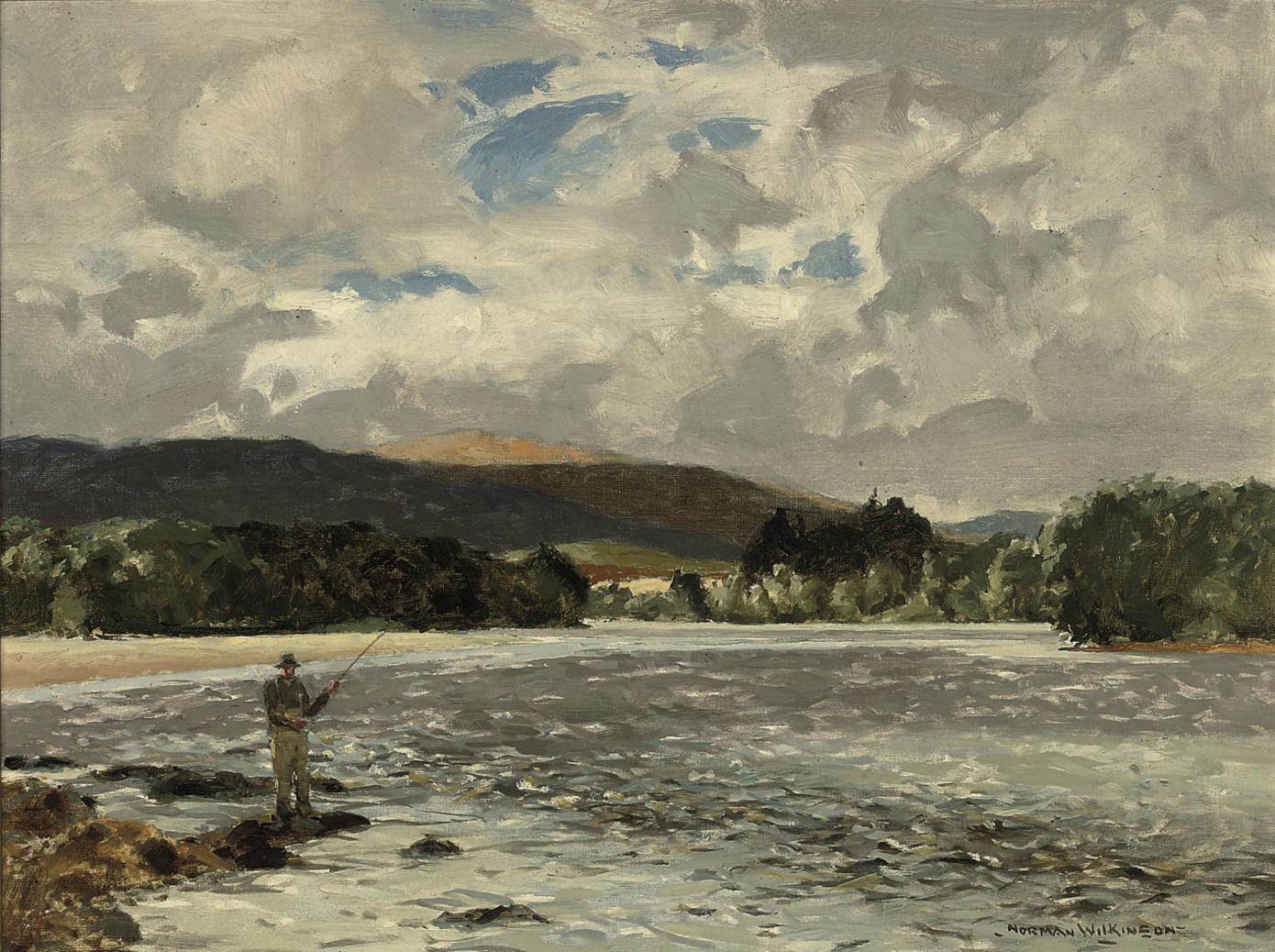 Norman Wilkinson, P.R.W.S., R.I. (1878-1971) , A pool on the Spey ...