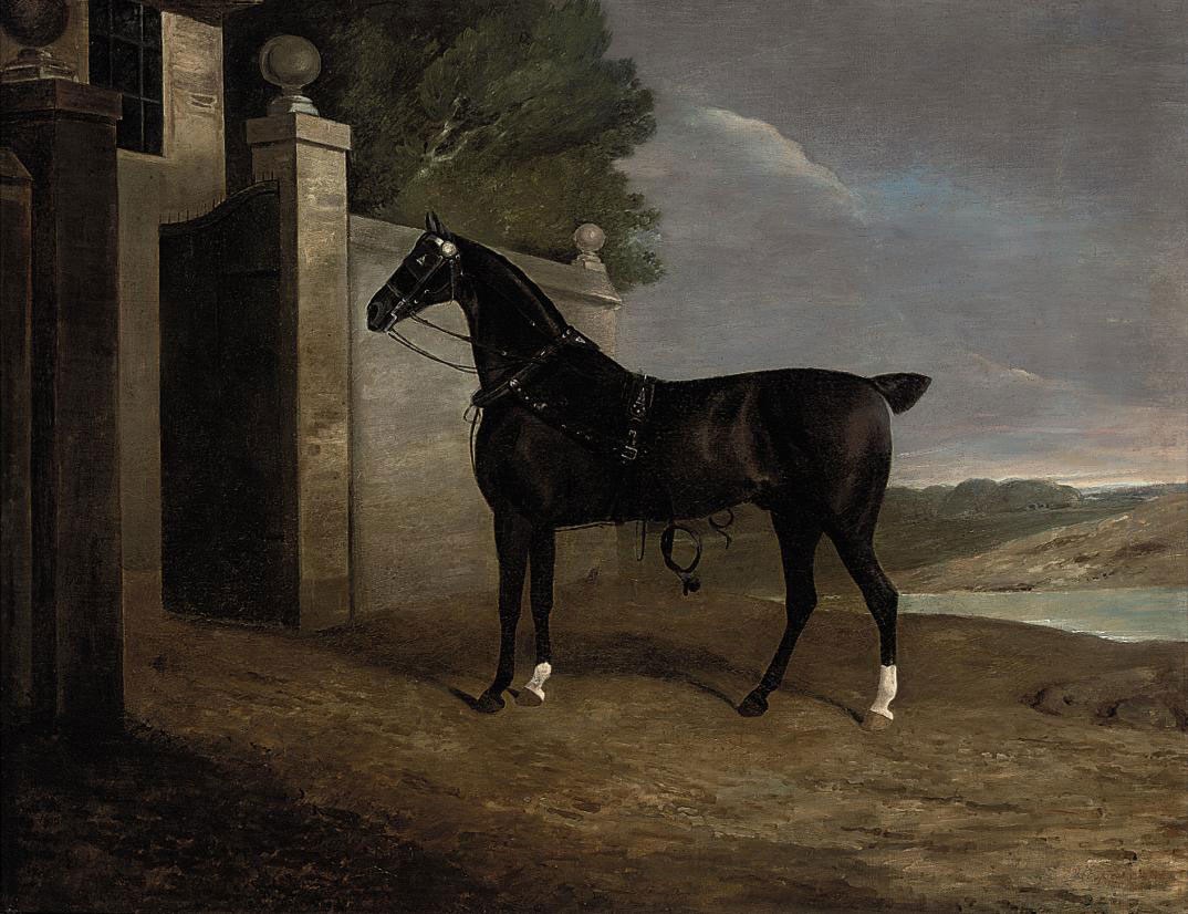 Edwin Cooper (1785-1833) , A carriage horse at the stable gates ...