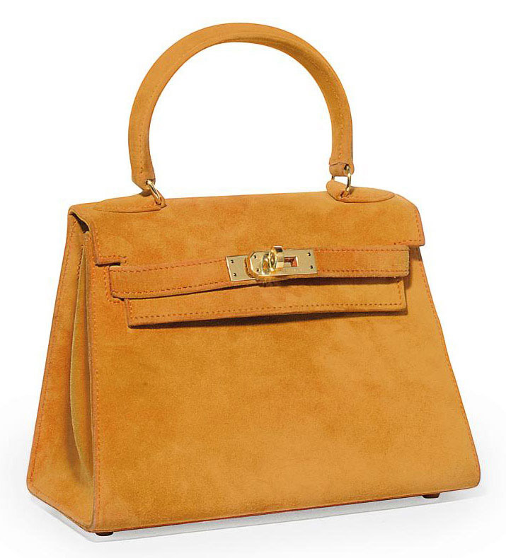 AN ORANGE SUEDE 'MINI KELLY' BAG