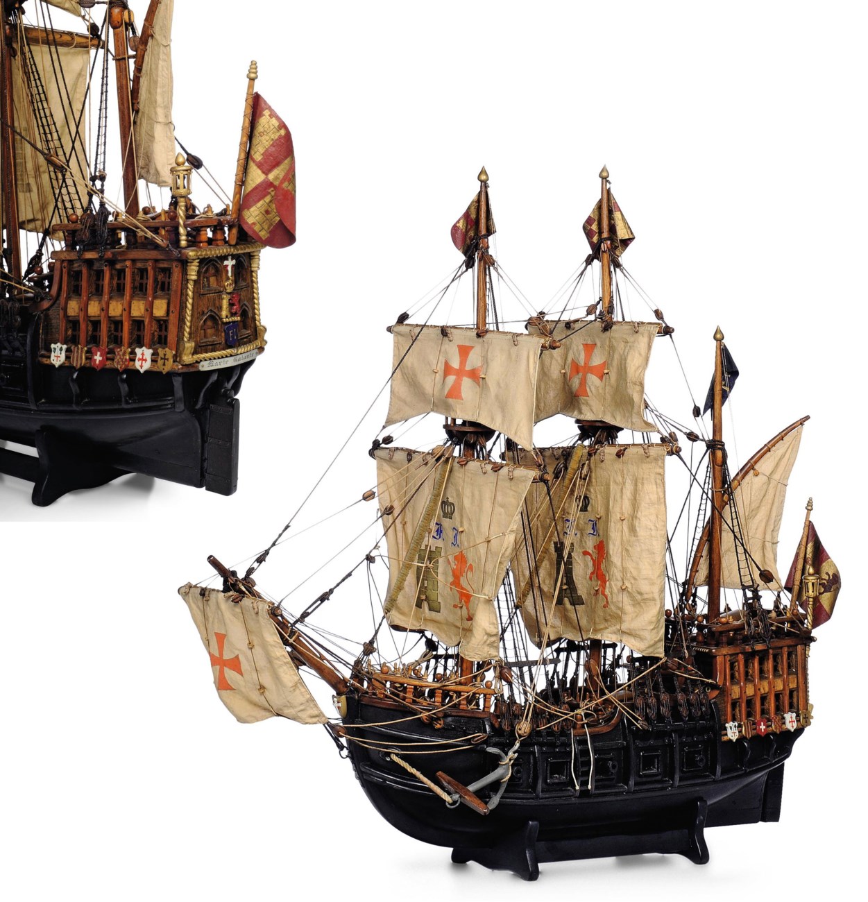 A CARVED WOOD MODEL OF THE SPANISH NAO SHIP 'MARIE GALANTE' , LATE 20TH ...