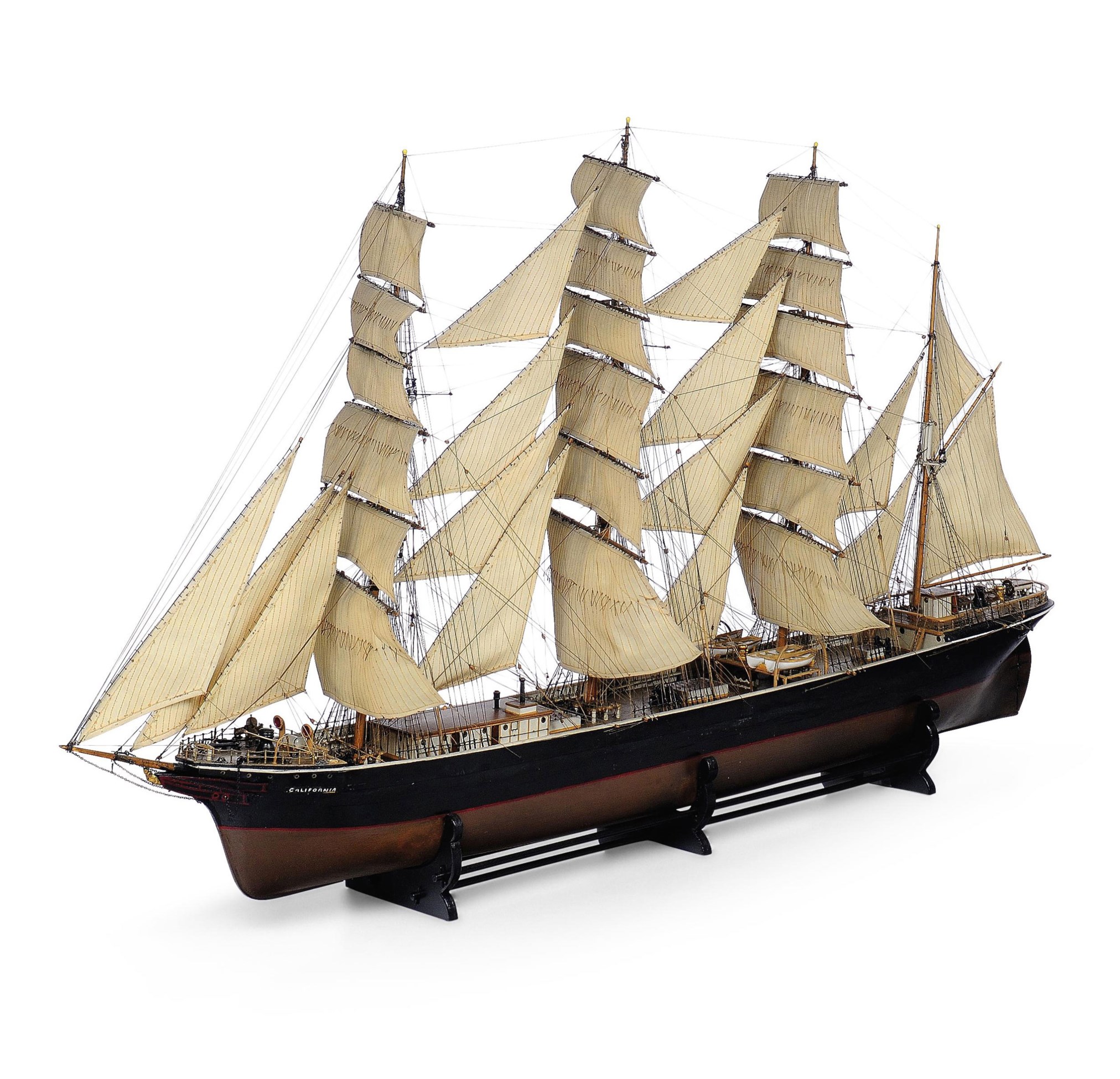 A CARVED WOOD MODEL OF THE FOUR-MASTED BARK 'CALIFORNIA' , LATE 20TH ...