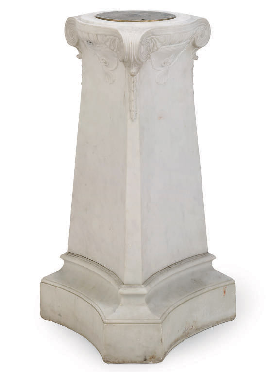 A VICTORIAN WHITE-MARBLE TRIANGULAR PEDESTAL STAND