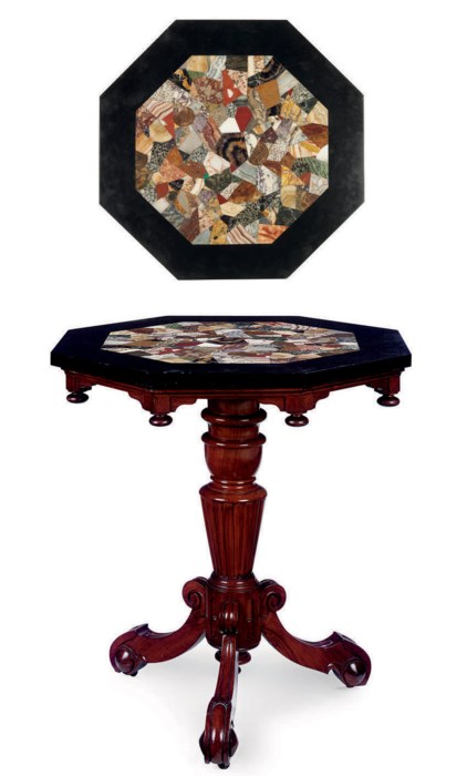 AN EARLY VICTORIAN WALNUT AND SPECIMEN STONE INLAID CENTRE TABLE ...