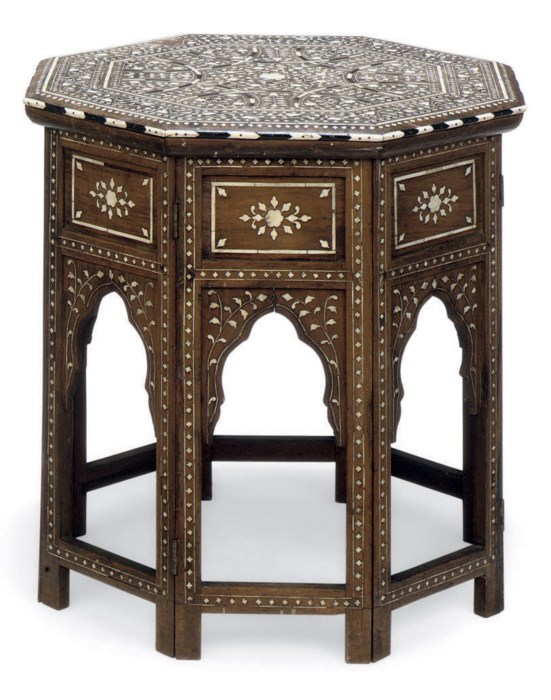 AN INDIAN HARDWOOD AND IVORY INLAID OCCASIONAL TABLE , LATE 19TH ...