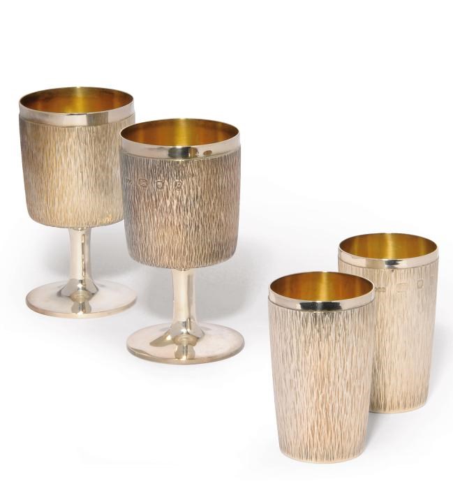 A PAIR OF GERALD BENNEY SILVER GOBLETS AND A PAIR OF BEAKERS , 1970 ...