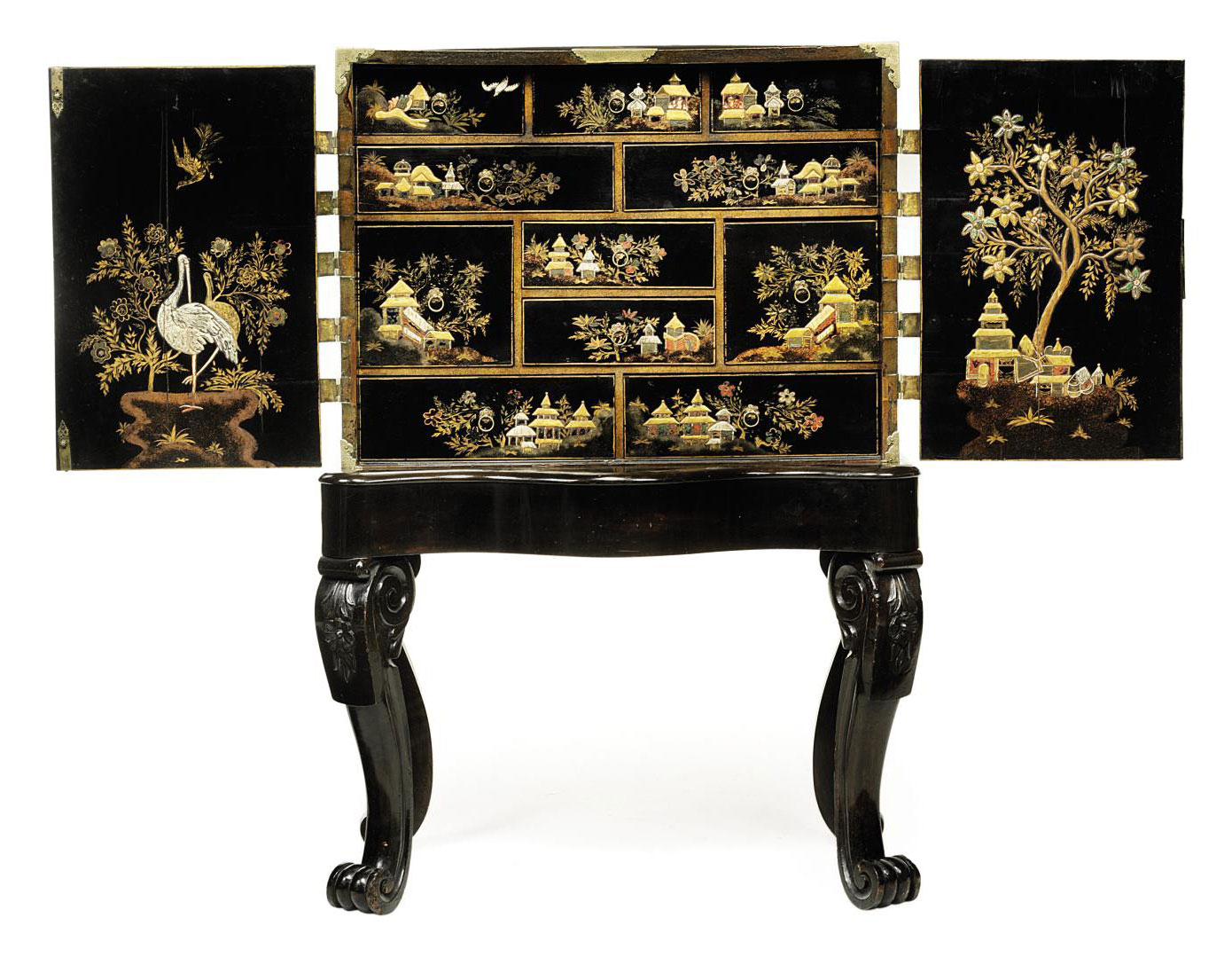 A JAPANNED CABINET ON STAND , SECOND HALF 19TH CENTURY, THE STAND ...