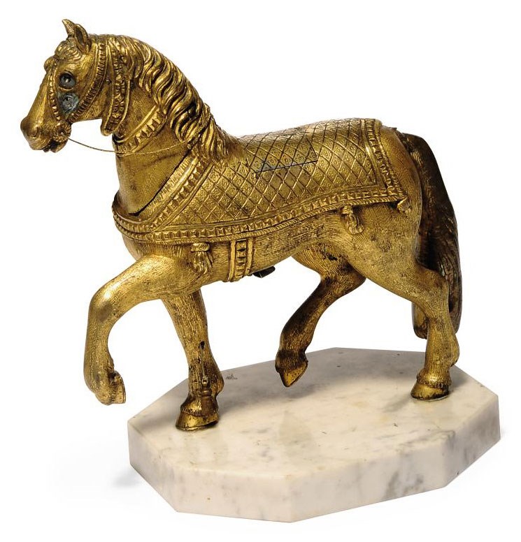 A GERMAN GILDED BRONZE AUTOMATON HORSE , LATE 17TH EARLY 18TH CENTURY ...