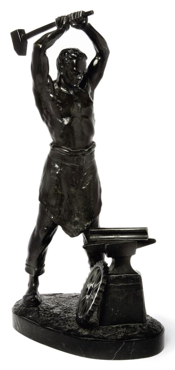 'THE BLACKSMITH'. A PATINATED BRONZE FIGURE BY PROFESSOR OTTO POERTZEL ...