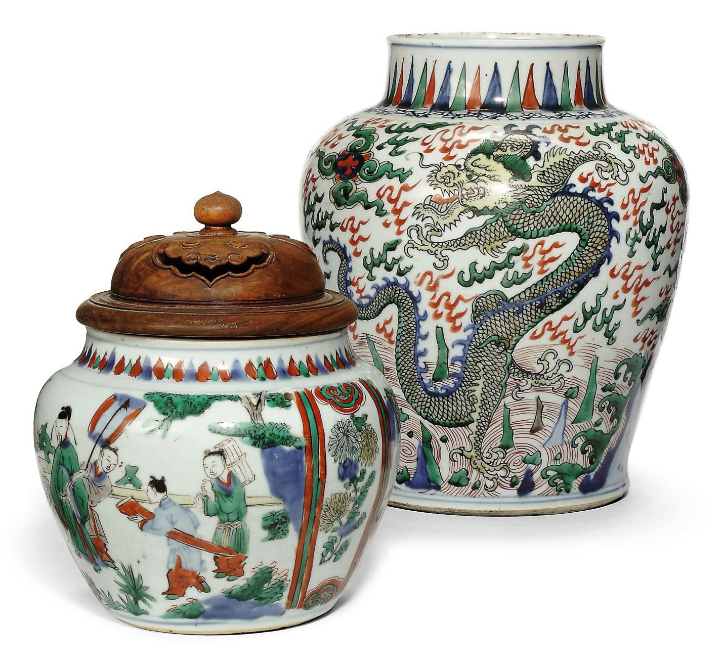 TWO CHINESE WUCAI JARS , TRANSITIONAL PERIOD, MID-17TH CENTURY | Christie's