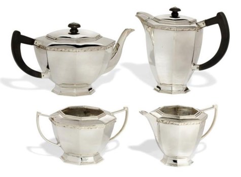 A FOUR-PIECE SILVER TEA SERVICE , MARK OF ROBERT EDGAR STONE, LONDON ...