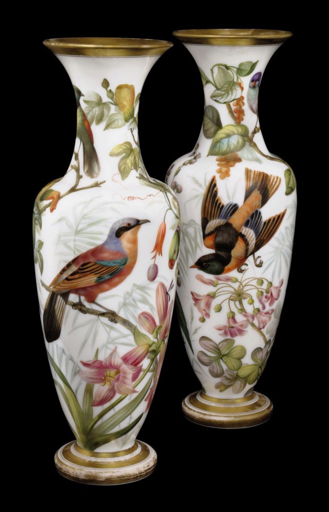 A PAIR OF FRENCH OPALINE GLASS VASES , MID-19TH CENTURY, PERHAPS ...