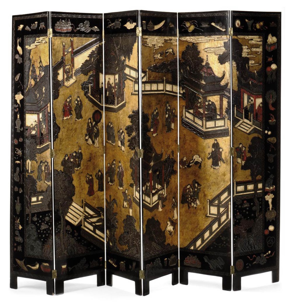 A CHINESE EXPORT LACQUER SIX-FOLD SCREEN , 19TH CENTURY | Christie's
