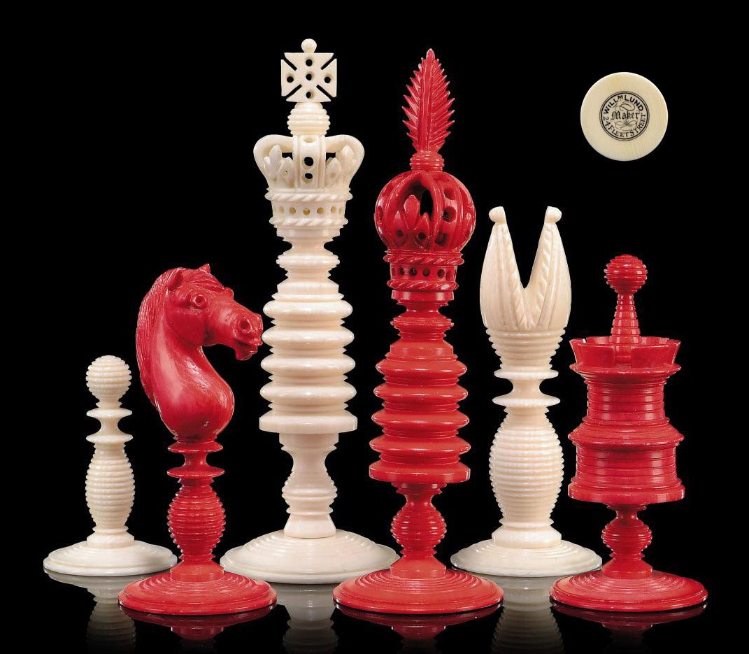 A VICTORIAN TURNED IVORY PLAYING CHESS SET , BY WILLIAM LUND, MID-19TH ...