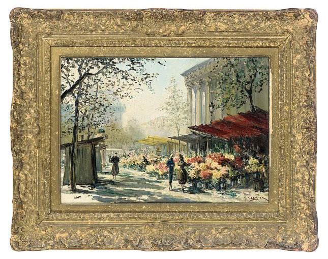 Georges Gerbier (French, 20th Century) , A flower market beside La ...